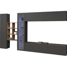 Wohnwand Inosign "Maruska", grau (anthrazit, anthrazit), B:320cm H:180cm T:30cm, Spanplatte, Kastenmöbel-Sets