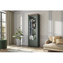 Vitrine Home Affaire "Evora", grün (grün, grün, eichefarben lefkas), B:71cm H:200cm T:42cm, ABS-Kunststoff, Dekorfolie, FSC-zertifizierter Holzwerkstoff, Glas, Kunststoff, MDF, Melamin, Metall, Schränke, Standvitrine, Standvitrine, 200 x 71cm