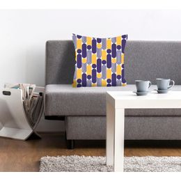 Dekokissen queence "Susan", lila (gelb, lila, bedruckt), B:40cm L:40cm, Polyester, Dekokissen_Sitzkissen_Kissenhüllen, mit abstrakten Formen