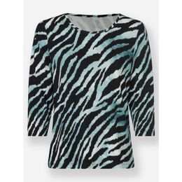 WITT Damen Print-Shirt im Animal-Dessin, schwarz-petrol-bedruckt, Gr&ouml;&szlig;e 46