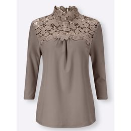 WITT Damen Spitzenshirt mit Stehkragen, taupe, Größe 40