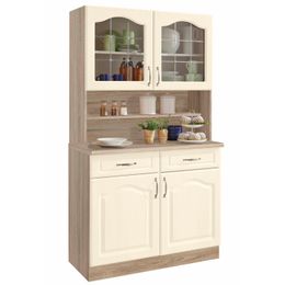 Wiho-Küchen Küchenbuffet WIHO KÜCHEN "Linz", beige (front: magnolia, korpus und arbeitsplatte: sonoma eiche), B:100cm H:180cm T:50cm, Schränke, 100 cm breit, in Landhaus-Optik