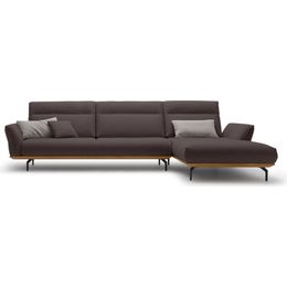 Ecksofa "CR.460 Designsofa mit erstklassigem Sitzkomfort", lila (purpurviolett, steingrau 044, 69), B:338cm H:103cm T:183cm, Chenille COCO (72% Polyester 15% Baumwolle 13% Polyacryl), CREATION BY ROLF BENZ, Sofas, Ecksofa, Sockel in Nussbaum, Winkelf&uuml;&szlig;e in Umbragrau, Breite 338 cm