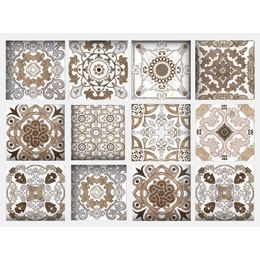 Fliesenaufkleber Home Affaire "Ornamente", grau (grau, braun), B:15cm H:15cm, Fliesenaufkleber, Stickerfliesen, selbstklebend, Sticker, 12er Set