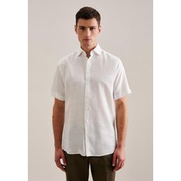 Businesshemd Seidensticker "Regular", Herren, Gr. XL (44), normale Ärmellängen, weiß, 100% Leinen, unifarben, regular fit, gerader Abschluss, Hemden, Regular Kurzarm Kentkragen Uni