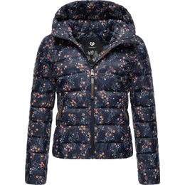 Steppjacke Ragwear "Tiasa", Damen, Gr. M (38), blau (navy), Oberstoff: 100% Nylon, Futter: 100% Polyester, Wattierung: 100% Polyester, Ärmelfutter: 100% Polyester, tailliert hüftlang, Ärmel ohne Ärmelschlitz elastischer Bund, Jacken, Geblümte Winterjacke mit Kapuze