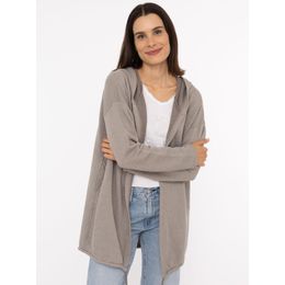 Jerseymantel Zwillingsherz ""Positive Mind"", Damen, Gr. S/M, braun (fango), Jersey, Obermaterial: 70% Baumwolle, 30% Polyester, comfort fit hüftlang, V-Ausschnitt, Mäntel, mit hohem Baumwollanteil
