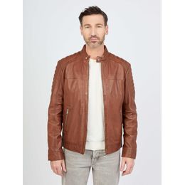 Bikerjacke JCC "51155", Herren, Gr. 48, braun (cognac), Oberstoff: 100% Lammleder; Innenmaterial: 100% Baumwolle; Ärmelfutter: 100% Polyester, Jacken