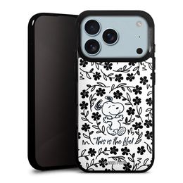 DeinDesign iPhone 17 Pro Handy Silikon H&uuml;lle Case schwarz Handyh&uuml;lle Peanuts Flowers Snoopy