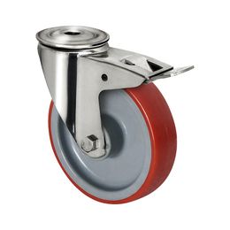 eurokraft basic PU-Reifen auf PA-Felge, Rad-&Oslash; x Breite 100 x 32 mm, ab 2 Stk, Lenkrolle mit Doppelstopp, R&uuml;ckenloch