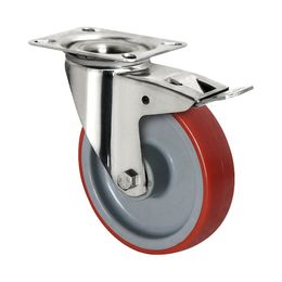eurokraft basic PU-Reifen auf PA-Felge, Rad-&Oslash; x Breite 100 x 32 mm, ab 2 Stk, Lenkrolle mit Doppelstopp