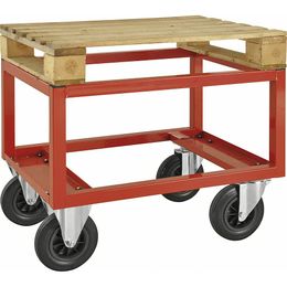 Kongamek Paletten-Fahrgestell KM221, LxBxH 800 x 600 x 650 mm, rot, 2 Lenkrollen mit Stopp, 2 Bockrollen, ab 5 Stk