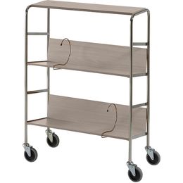 HelgeNyberg Aktenordnerwagen mit Ablageboden, verchromt, 3 Etagen, LxBxH 800 x 340 x 1060 mm, Birke-Dekor, ab 5 Stk