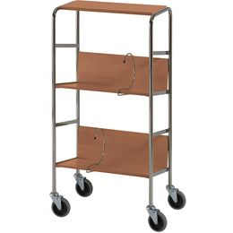 HelgeNyberg Aktenordnerwagen mit Ablageboden, verchromt, 3 Etagen, LxBxH 550 x 340 x 1060 mm, Kirsche-Dekor, ab 5 Stk
