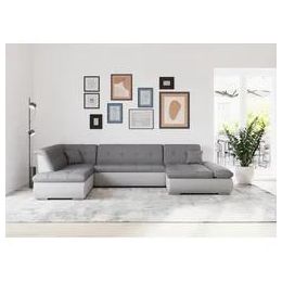Wohnlandschaft DOMO collection "Moric U-Form, auch in Cord, Breite 353cm, viel Platz", silber (silber, grau), B:353cm H:80cm T:95cm, Microfaser PRIMABELLE / Struktur (90% Polyester/ 10% Polyacryl);Kunstleder SOFTLUX / Struktur (90% Polyester/ 10% Polyacryl), Sofas, im XXL-Format, wahlweise mit Bettfunktion und Armlehnenverstellung