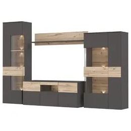 Wohnwand FORTE "Como", grau (grau, eichefarben), B:319,3cm, Kastenmöbel-Sets, Korpus und Front matt