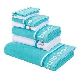 Handtuch Set Bruno Banani "Maja, 1 Duschtuch, 2 Handtücher, 2 Gästehandtücher, 2 Waschhandschuhe", blau (türkis, weiß), 7 Stk., Walkfrottee, Obermaterial: 100% Baumwolle, Handtuch-Sets, mit Bordüre und Markenlogo, 7 teiliges Handtücher Set, 100% Baumwolle