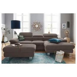Polstergarnitur COTTA "Driver L-Form", braun (espresso,), B:268cm, Struktur (100% Polyester);Chenille (90% Polyester, 10% Polyamid), Sitzmöbel-Sets, Set bestehend aus: Ecksofa mit Kopfteilverstellung & Hocker