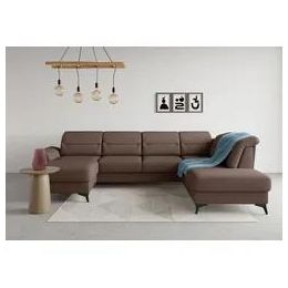 Sit & More Wohnlandschaft SIT & MORE "Sinatra U-Form", braun (espresso), B:326cm H:85cm T:220cm, 98% Polyester, 2% Polyamid, Sofas, optional mit Kopfteilverstellung und Armteilfunktion, Metallfüße