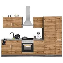 Küchenzeile KOCHSTATION "KS-Stockholm", grau (küche: natur, korpus: grafit, arbeitsplatte: anthrazit), B:300cm T:60cm, Komplettküchen-Sets, Küchenzeile, Breite 300 cm, mit hochwertigen MDF Fronten im Landhaus-Stil