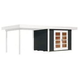 Gartenhaus Weka "Designhaus 126 Plus", grau (anthrazit, weiß), Fußboden im Gartenhaus, ohne Dacheindeckung, Holzwerkstoff, Gartenhäuser, mit Anbaudach