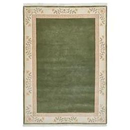 Wollteppich LUXOR living "Giza", grün, B:200cm H:12mm L:300cm, Obermaterial: 100% Wolle, Teppiche, reine Wolle, handgeknüpft, mit Bordüre und Fransen