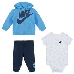 Erstausstattungspaket Nike SPORTSWEAR "JDI TOSS 3PC FZ PANT SET", Kinder, Gr. 62 (3), blau (blau, marine), Sweatware, Obermaterial: 60% Baumwolle, 40% Polyester, KOB Set-Artikel, für Babys