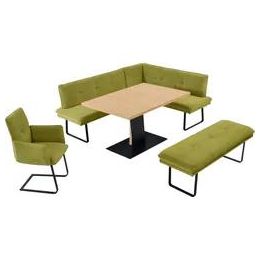 K+w Komfort & Wohnen Essgruppe K+W KOMFORT & WOHNEN "Giacomo III", grün (olive,), Flachgewebe Aquaclean 910, Ansteckplatte, Langer Schenkel links, Sitzmöbel-Sets, Essgruppe, wahlweise links oder rechts langer Schenkel 207cm, Freischwingersessel