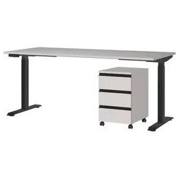Büromöbel-Set Germania "Lemont", beige (kaschmir, schwarz), B:235cm H:120cm T:80cm, Kunststoff, Metall, Spanplatte, Arbeitsmöbel-Sets, Set bestehend aus höhenverstellbarem Schreibtisch und Rollcontainer, Topseller