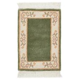 Wollteppich LUXOR living "Giza", grün, B:60cm H:12mm L:90cm, Obermaterial: 100% Wolle, Teppiche, reine Wolle, handgeknüpft, mit Bordüre und Fransen
