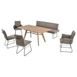 K+w Komfort & Wohnen Essgruppe K+W KOMFORT & WOHNEN "Giacomo IV", grün (kaktus,), Leder CLOUD, Ansteckplatte, Esstischbreite 180cm,Polsterbankbreite 195cm, Sitzmöbel-Sets, Polsterbank in 2 Größen, 2 Kufenstühle, 2 Armlehnenstühle und 1 Tisch