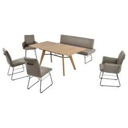 K+w Komfort & Wohnen Essgruppe K+W KOMFORT & WOHNEN "Giacomo IV", grün (kaktus,), Leder CLOUD, Ansteckplatte, Esstischbreite 160cm,Polsterbankbreite 172cm, Sitzmöbel-Sets, Polsterbank in 2 Größen, 2 Kufenstühle, 2 Armlehnenstühle und 1 Tisch