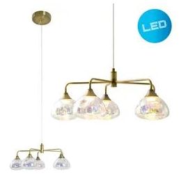 Näve NÄVE LED Pendelleuchte "Varna", braun (messing), 5, Ø 50cm H: 120cm, 1 Stk., Leuchten, 5 flg., irisierende Gläser, Gestell messingfarben, warmweißes Licht