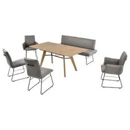 K+w Komfort & Wohnen Essgruppe K+W KOMFORT & WOHNEN "Giacomo IV", grau (granit,), Leder CLOUD, Ansteckplatte, Esstischbreite 160cm,Polsterbankbreite 172cm, Sitzmöbel-Sets, Polsterbank in 2 Größen, 2 Kufenstühle, 2 Armlehnenstühle und 1 Tisch