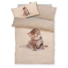 Bettwäsche my home "Lyki", katze, B/L: 135cm x 200cm, 1 Stk., 1 Stk., Microfaser, B/L: 40cm x 80cm, 2 Stk., Microfaser, Obermaterial: 100% Polyester, Bettwäsche, ab Größe 135x200 cm, 100% Polyester, Katze, Pferd, Löwe, Pinguin