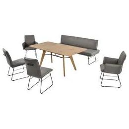 K+w Komfort & Wohnen Essgruppe K+W KOMFORT & WOHNEN "Giacomo IV", grau (granit,), Leder CLOUD, Ansteckplatte, Esstischbreite 180cm,Polsterbankbreite 195cm, Sitzmöbel-Sets, Polsterbank in 2 Größen, 2 Kufenstühle, 2 Armlehnenstühle und 1 Tisch