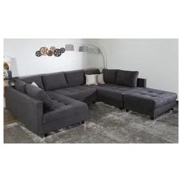 Wohnlandschaft Collection AB "Toni U-Form, B: 298 cm", grau (anthrazit), B:298cm H:44cm T:184cm, 100%Polyester, Sofas, mit Hocker & 3 Zierkissen, Federkern, Topseller
