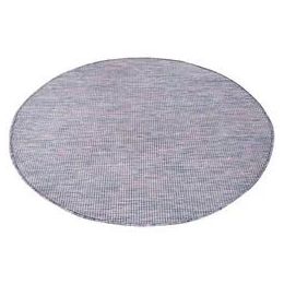 Outdoorteppich Carpet City "PALM2778", blau (blau, pink), H:5mm Ø:160cm, Polypropylen, Teppiche, Wetterfest & UV-beständig, für Balkon, Terrasse, Küche, flach gewebt
