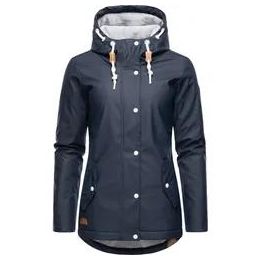 Regenjacke Ragwear "Marge", Damen, Gr. XL (42), blau (dunkelblau), Obermaterial: 100% Polyester, Futter: 100% Polyester, Wattierung: 100% Polyester, tailliert Po-bedeckend, hoch geschlossener Ausschnitt, Ärmel ohne Ärmelschlitz normaler Saum, Jacken, warm gefütterter Damen Winter Regenmantel