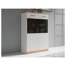 Vitrine Home Affaire "Ribe, 125 cm hoch, Fronten Massivholz, 4 breite Fächer", weiß (weiß, kernbuche), B:87cm H:125cm T:35cm, Holz teilmassiv, Schränke, Korpus Holzwerkstoff, 2Türen mit Glaseinsatz, einlegeboden verstellbar
