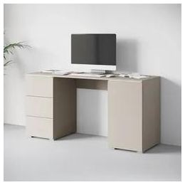 Schreibtisch Inosign "Vera", kaschmir, kaschmir, kaschmir, B:150cm H:71,9cm T:50cm, Tische, Bürotisch mit LED, Push-to-Open, 3 Schubladen & Stauraum
