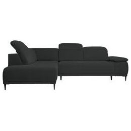 Ecksofa WERK2 "Memo Focus-L", grau, B:204cm H:82cm T:278cm, 100% Polyester, Sofas, Komfort nach Maß: Ausziehbare Sitztiefe, verstellbare Kopfteile & Füße