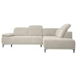 Ecksofa WERK2 "Memo Focus-L", natur, B:204cm H:82cm T:278cm, 100% Polyester, Sofas, Komfort nach Maß: Ausziehbare Sitztiefe, verstellbare Kopfteile & Füße