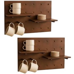 2er-Set Wandpaneel HWC-P24, Wanddekoration Wandregal Steckboard, 4 Ebenen Aufhängung 60x40cm MVG ~ braun
