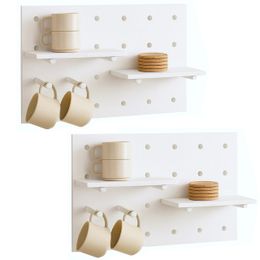 2er-Set Wandpaneel HWC-P24, Wanddekoration Wandregal Steckboard, 4 Ebenen Aufhängung 60x40cm MVG ~ weiß
