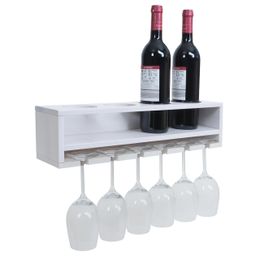 Weinregal HWC-P21, Glas-/Flaschenhalter Wandbar Regal für 4 Flaschen/6 Gläser Holz MVG-zertifiziert 12x48x12cm ~ weiß