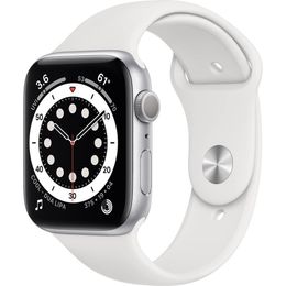 Apple Watch Series 6 (2020) GPS + Cellular 44 mm - Rostfreier Stahl Silber - Sportarmband Weiß