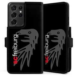 DeinDesign Galaxy S21 Ultra 5G Handy Klapph&uuml;lle Handyh&uuml;lle aus Kunst Leder schwarz Flip Case Logo Sc Freiburg Official Licensed Product Sideflip mit Lasche