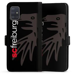 DeinDesign Galaxy A51 Handy Klapph&uuml;lle Handyh&uuml;lle aus Kunst Leder schwarz Flip Case Logo Sc Freiburg Official Licensed Product Sideflip mit Lasche