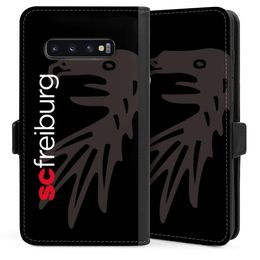 DeinDesign Galaxy S10 Plus Handy Klapph&uuml;lle Handyh&uuml;lle aus Kunst Leder schwarz Flip Case Logo Sc Freiburg Official Licensed Product Sideflip mit Lasche